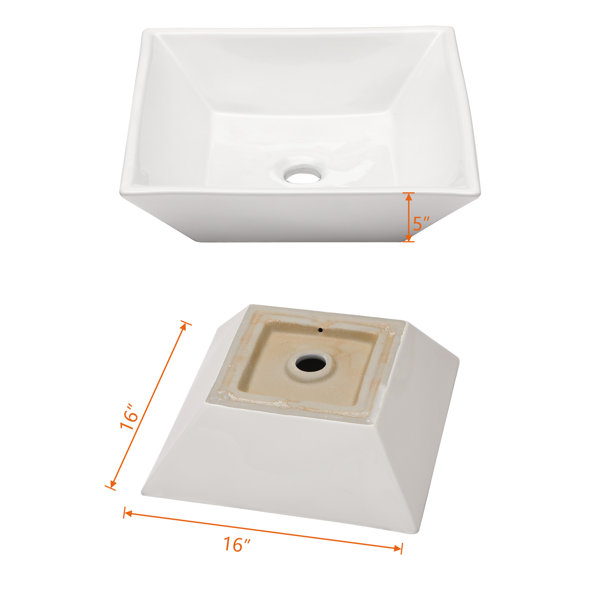 15in White Ceramic Square Vessel Bathroom Sink – Explore the Finest ...