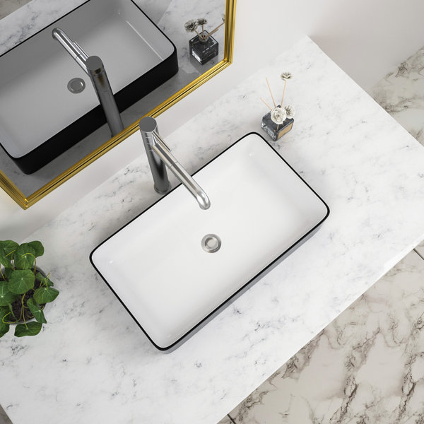 24″x14″ White Ceramic with Black Porcelain Vessel Sink – Explore the ...
