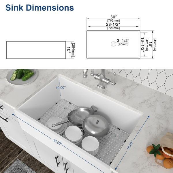 30 L x 18 W Apron Front Farmhouse Ceramic Kitchen Sink 10 Inch Deep ...